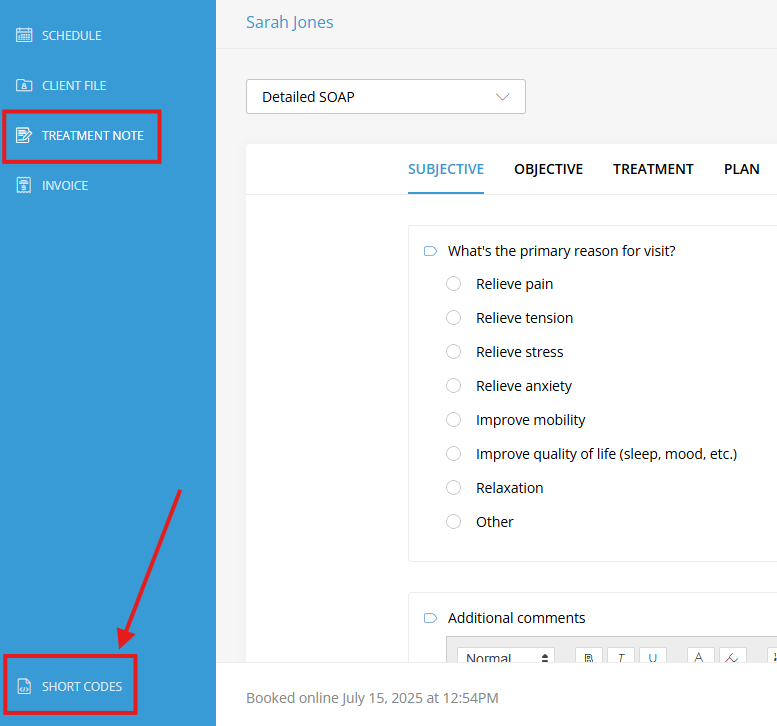How to use treatment note short codes – ClinicSense