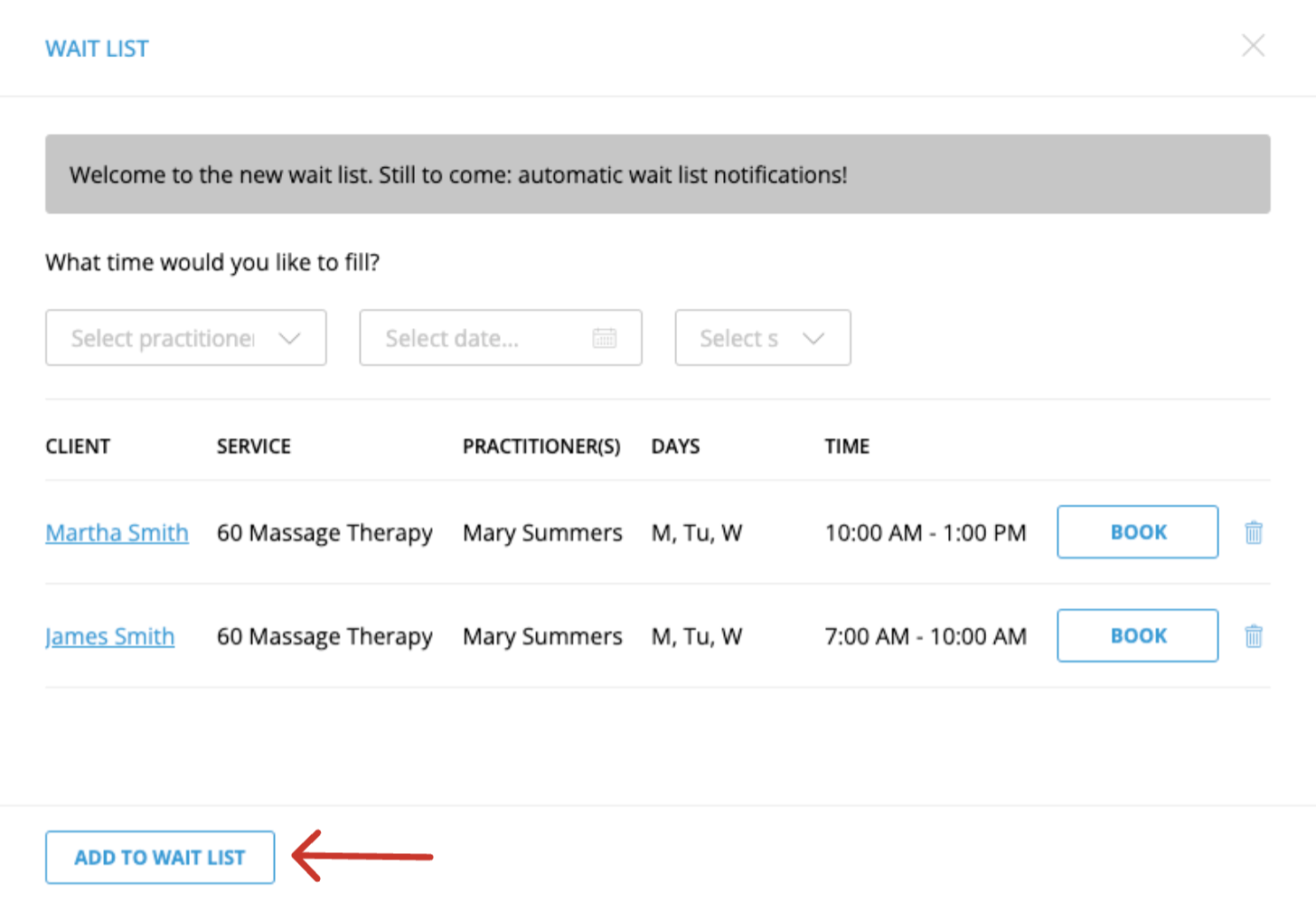 How to add or remove wait list clients – ClinicSense