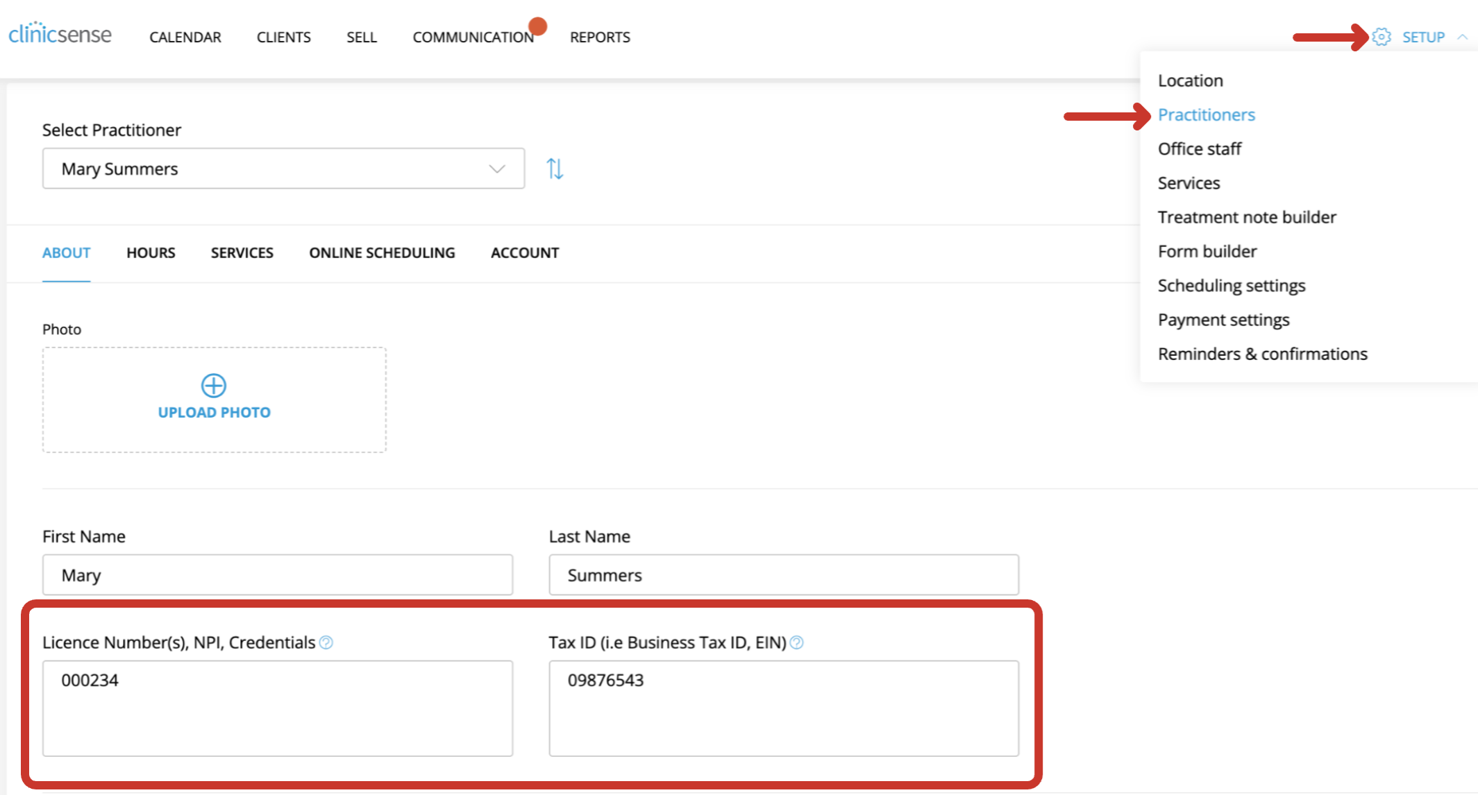 Business, license, and tax numbers on invoices – ClinicSense
