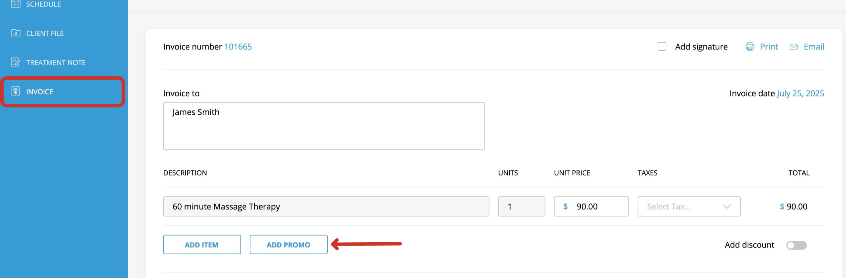 How to apply promo codes to invoices – ClinicSense