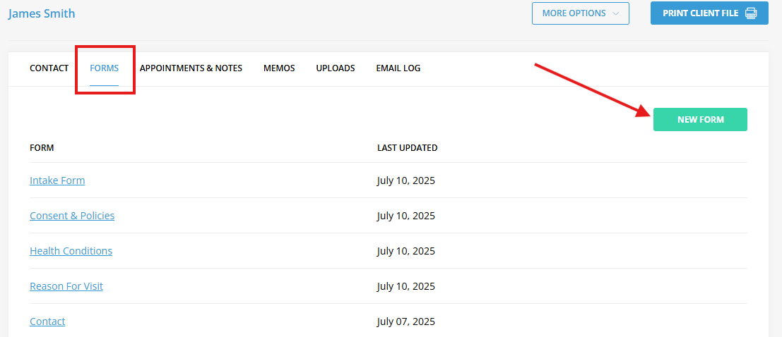 How to manually send forms to clients – ClinicSense