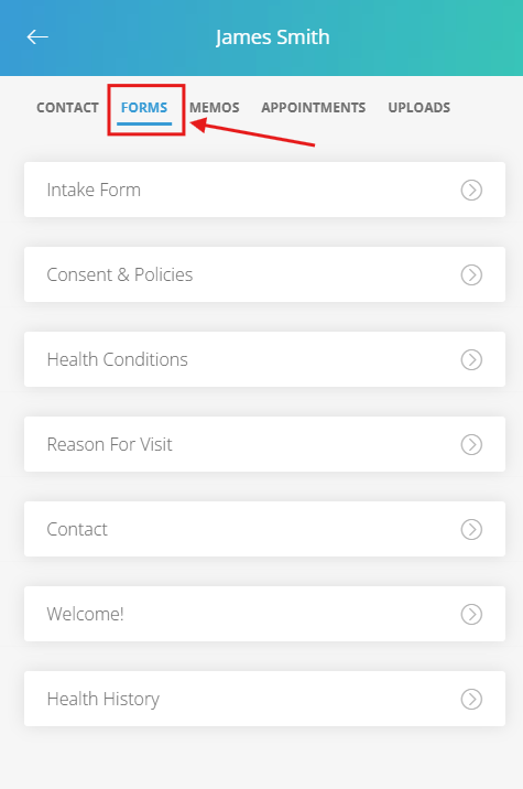Viewing completed forms in the mobile app – ClinicSense